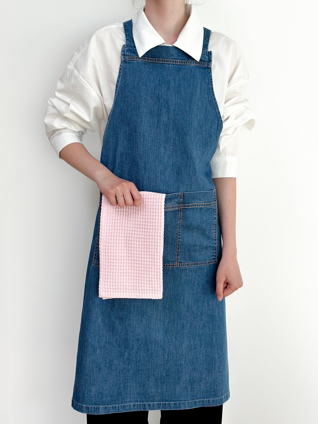 Jeans Cross Back Apron for Gift, Denim Bakery Apron With Pockets, Boho ...