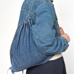 Denim Drawstring Backpack Light, Blue Jeans Stoffrucksack, Mini Fabric ...