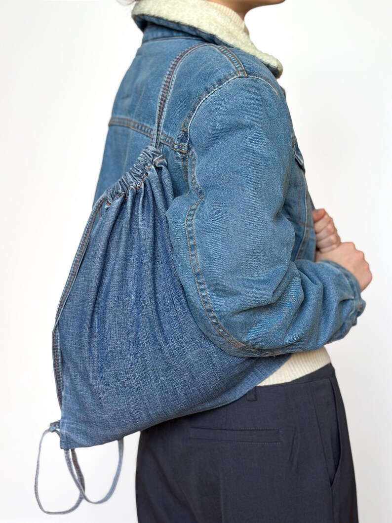 Denim Drawstring Backpack Light, Blue Jeans Stoffrucksack, Mini Fabric ...