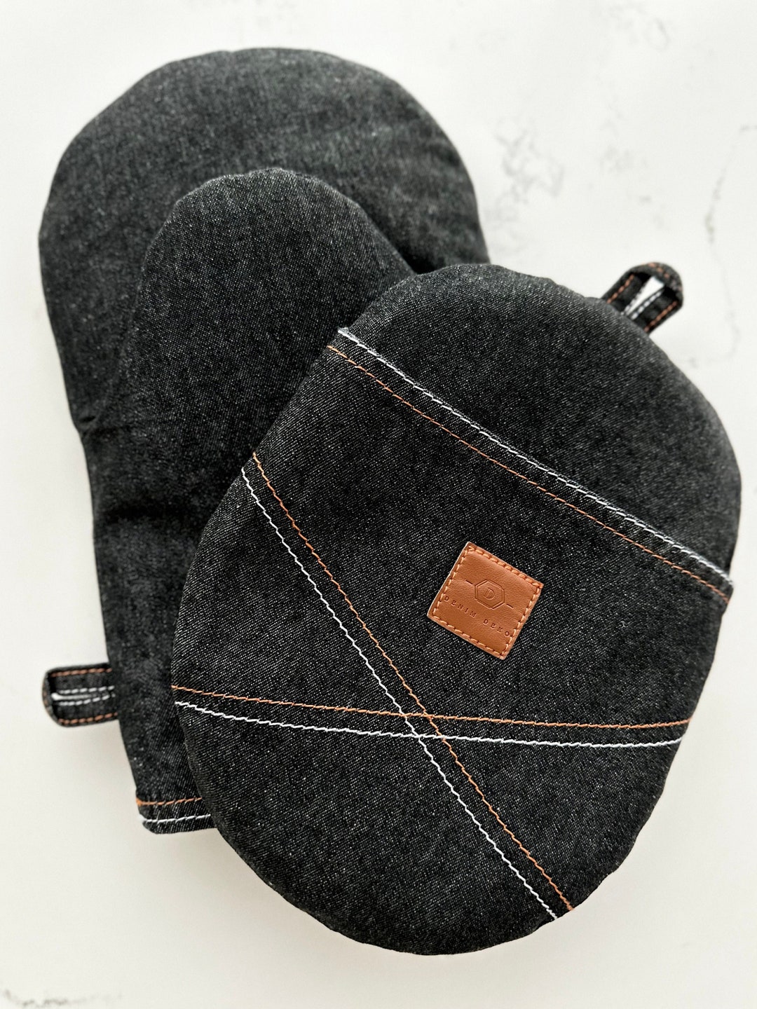 Elegant Denim Oven Mitt Black Jean BBQ Potholder, Grill Accessories of ...