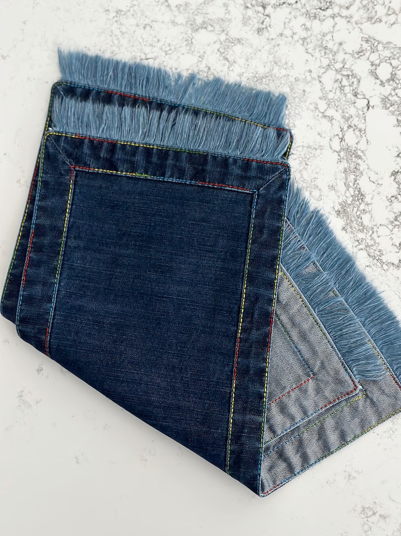 Handmade Boho Table Runners Set, Denim Placemats With Fringe, Colorful ...