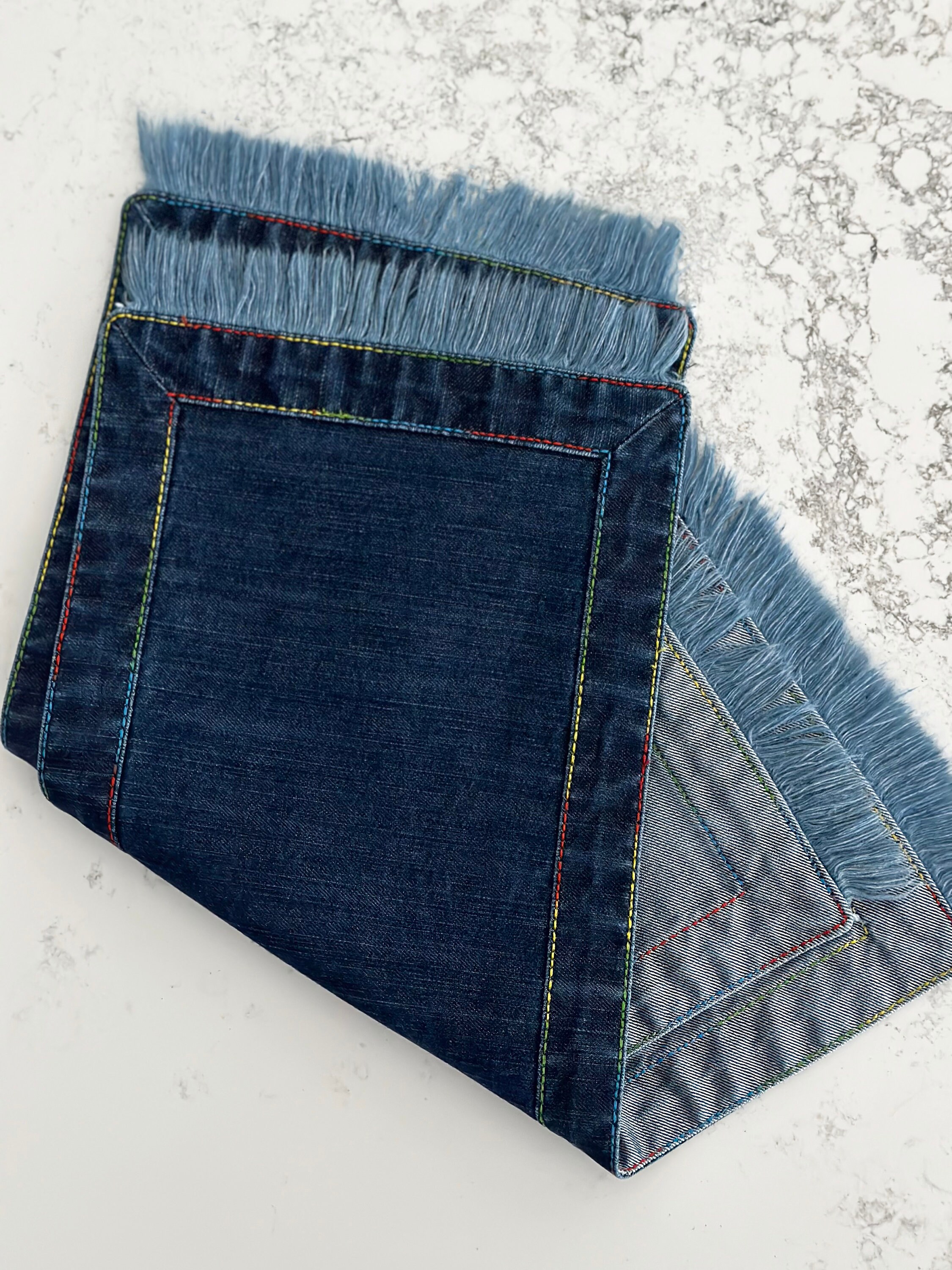 Handmade Boho Table Runners Set, Denim Placemats With Fringe, Colorful ...