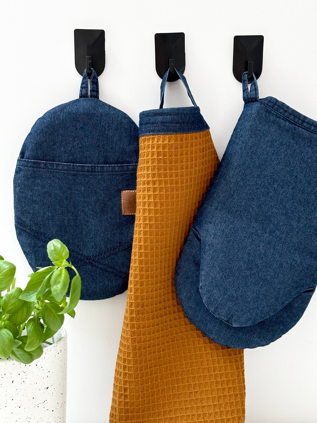 Denim Oven Mitt and Pot Holder, Kitchen Gift Set From Jeans Fabric ...