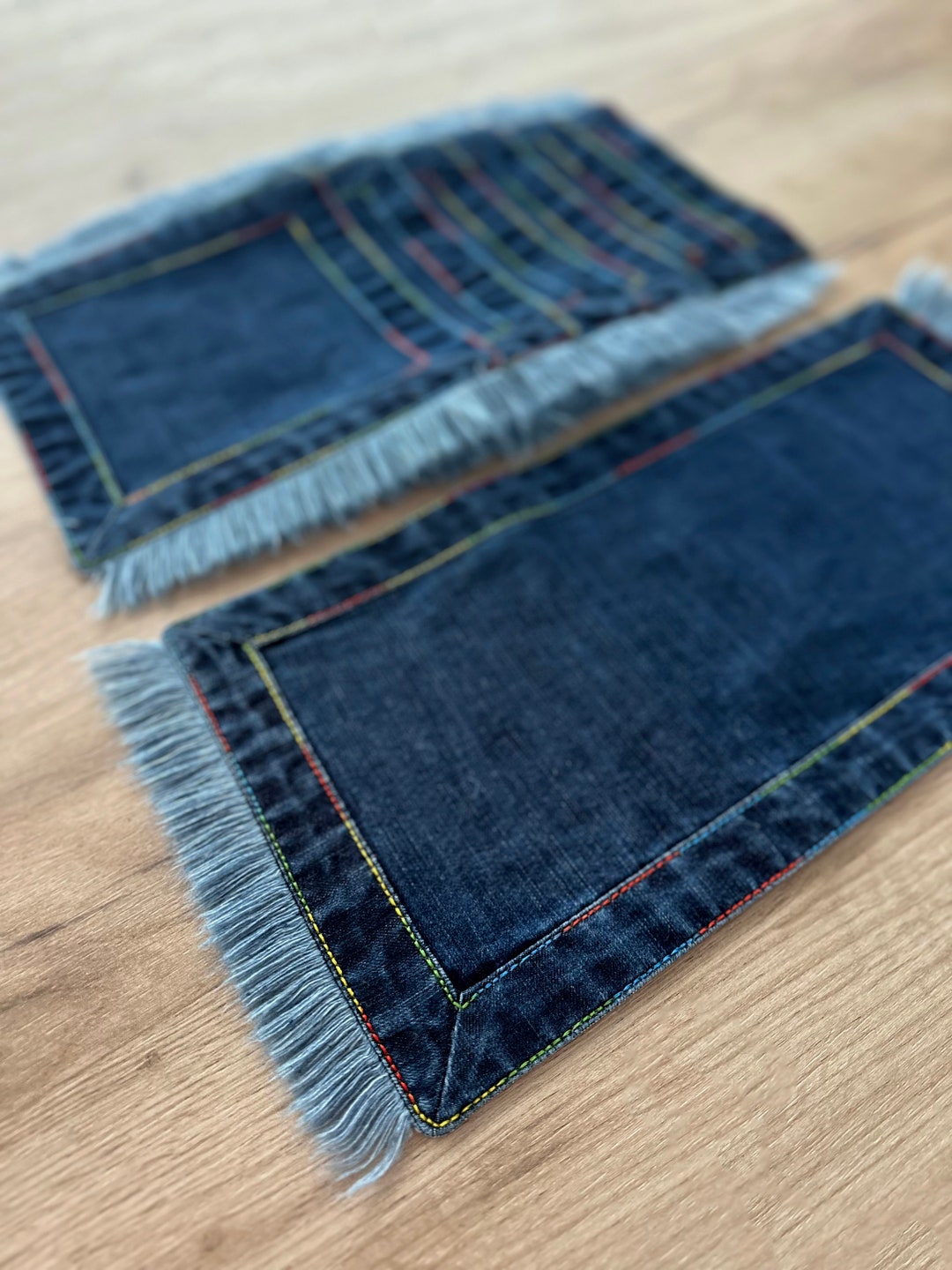 Boho Handmade Napkins Set, Denim Napkins With Fringe, Colorful Cotton ...