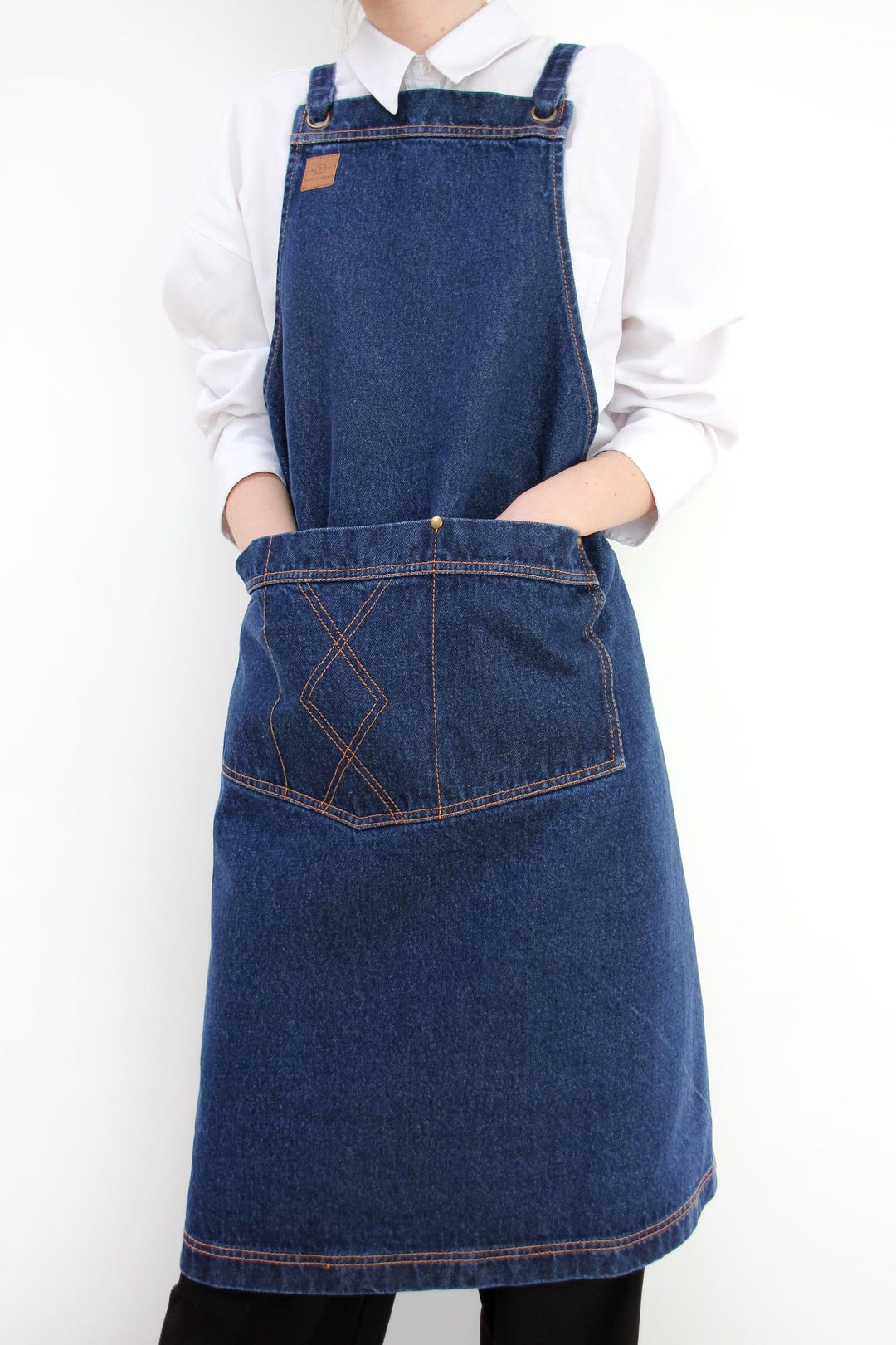 Heavyweight Denim Cross Back Apron With Pockets: Unisex for Kitchen ...