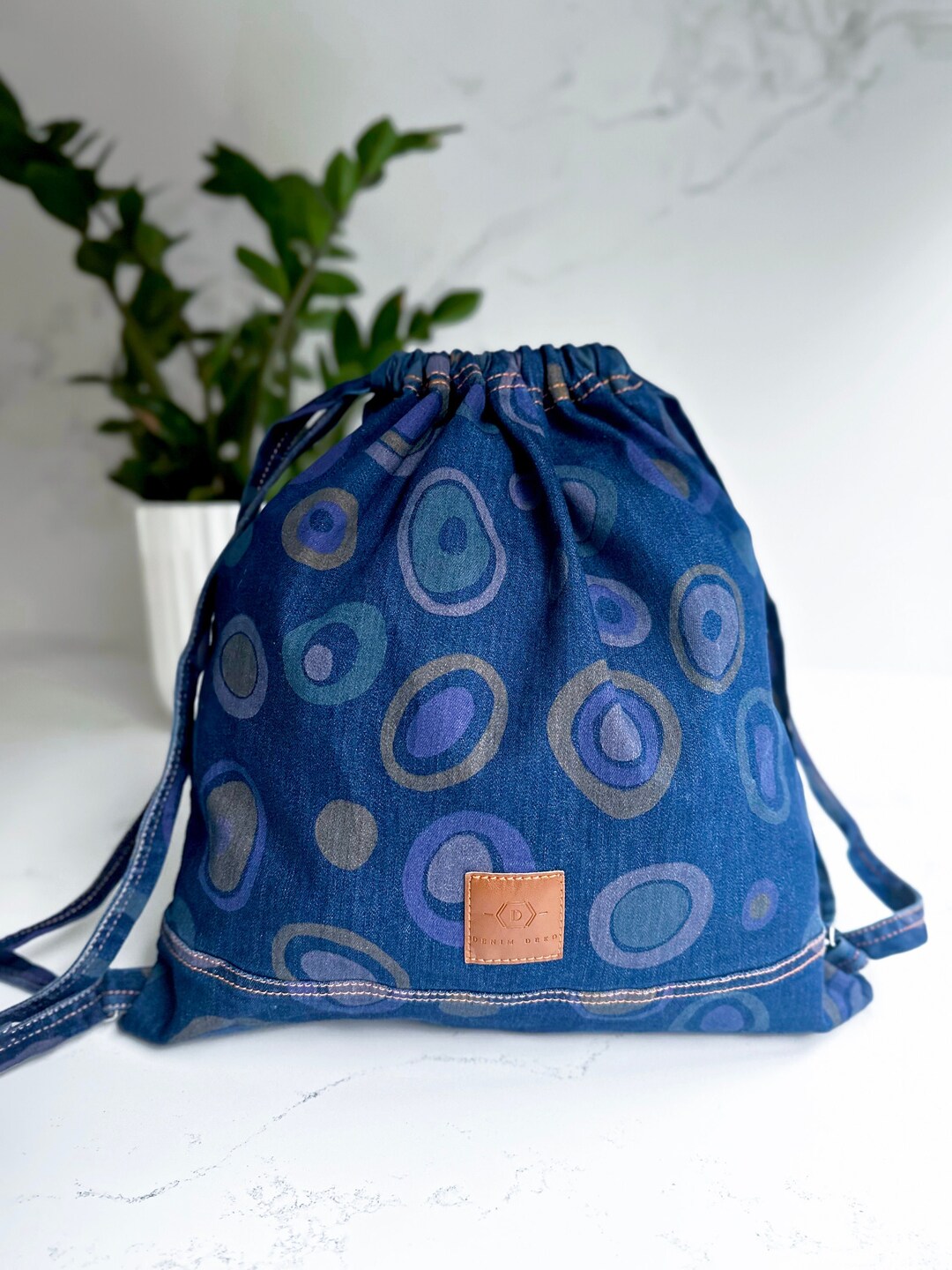 Denim Drawstring Backpack, Hipster Rucksack Colorful, Cute Pull String ...