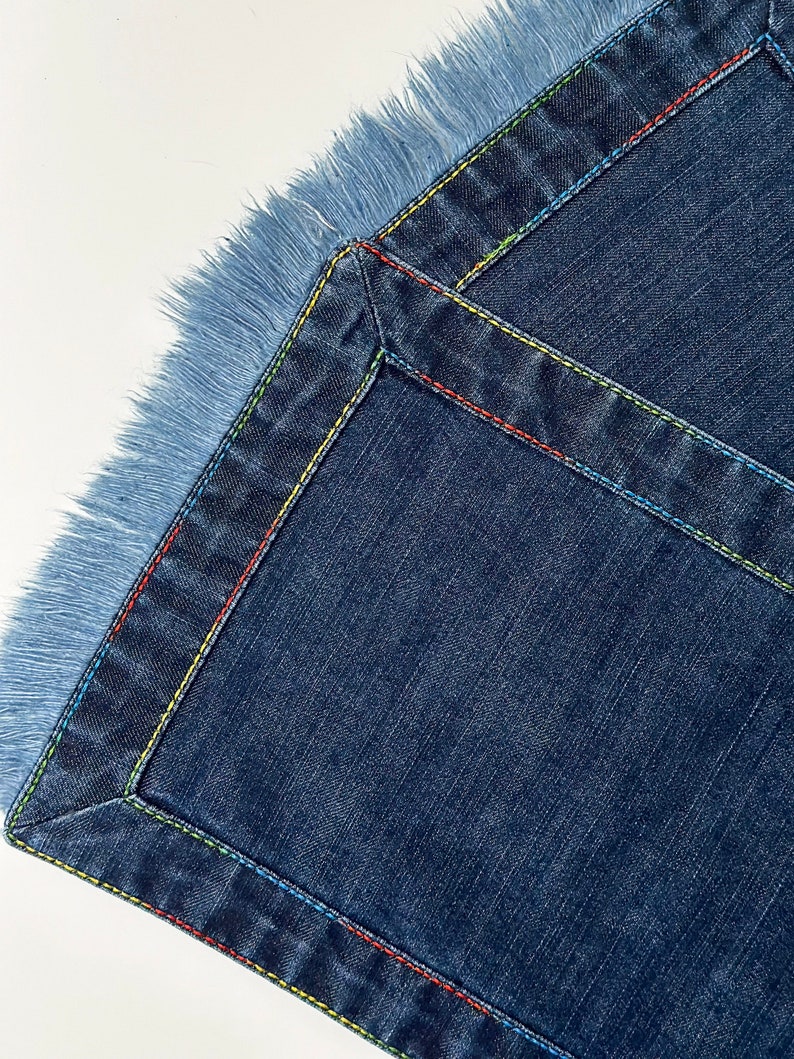 Handmade Boho Table Runners Set, Denim Placemats With Fringe, Colorful ...