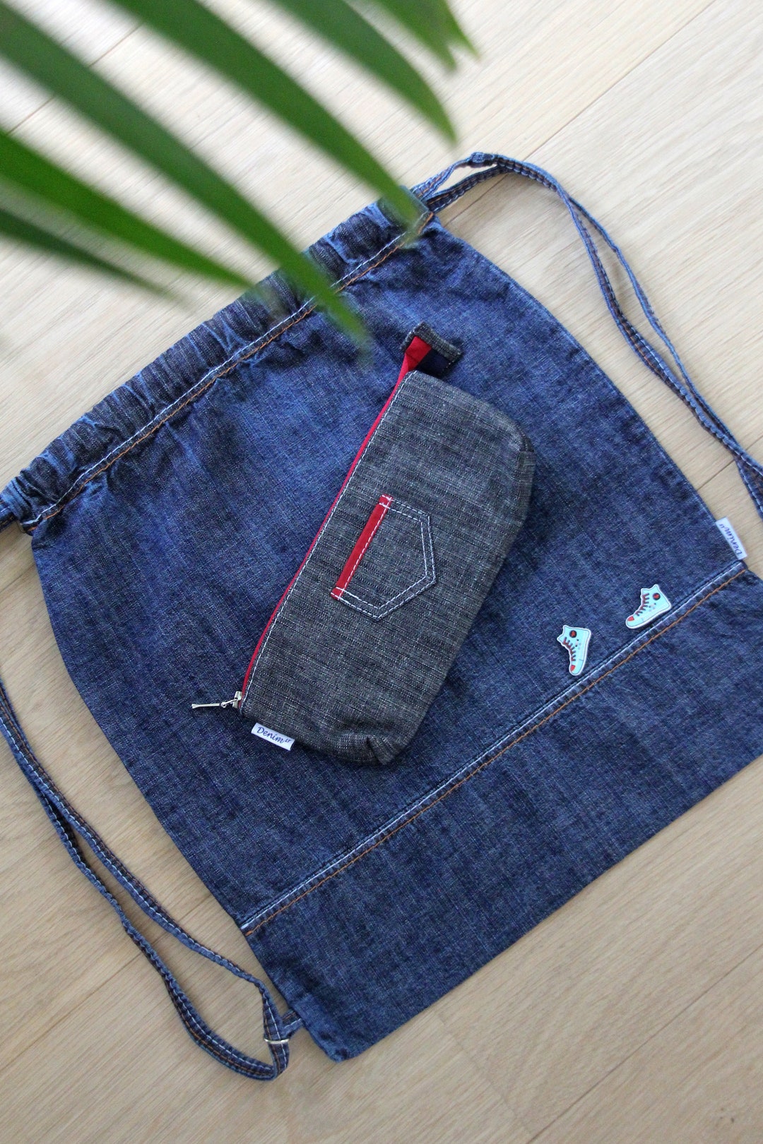 Set of Jean Bags and Purses, Frayed Denim Drawstring Bag, Boho Clutch ...