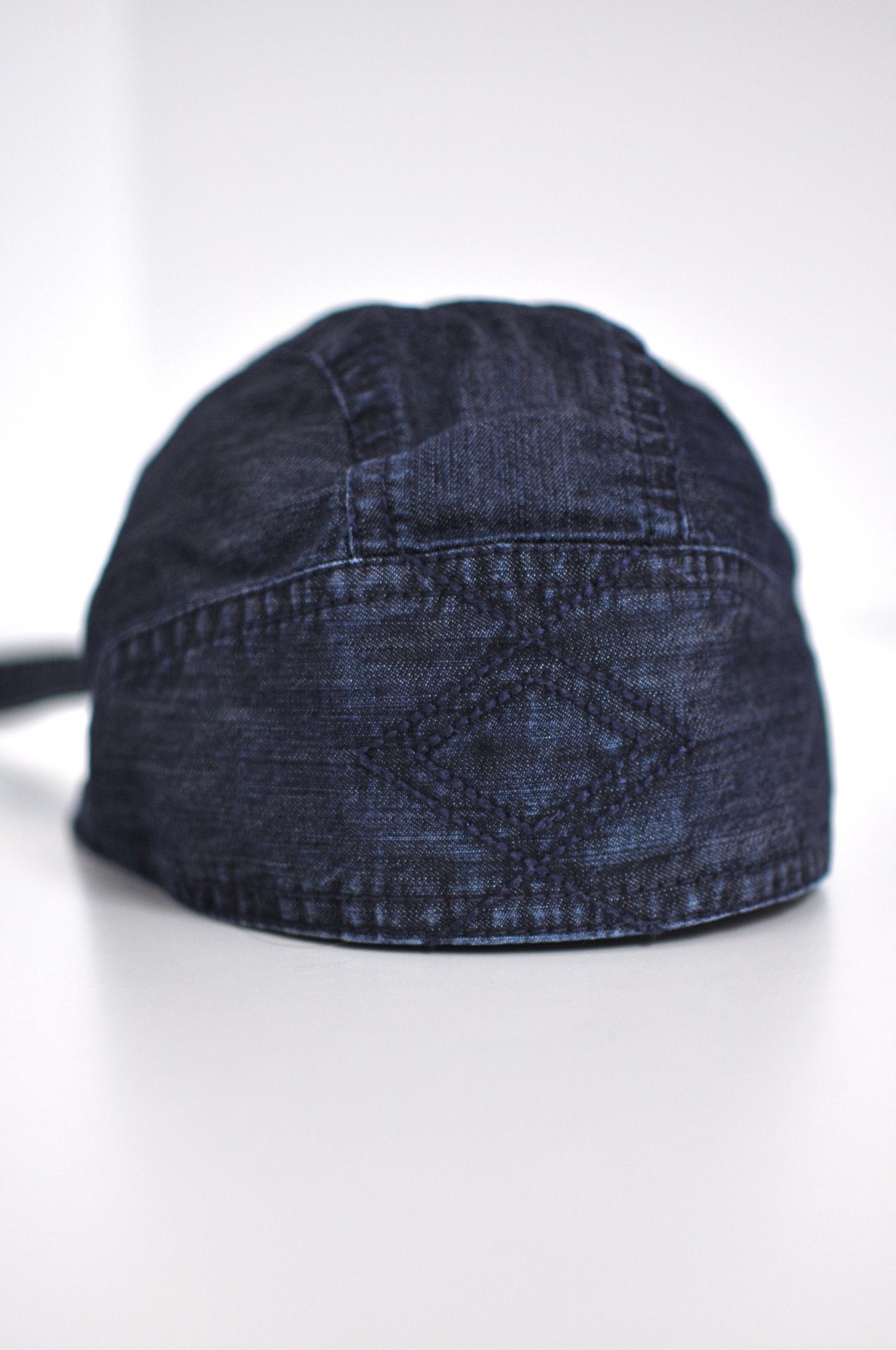 Slouchy Beanie of Frayed Denim, Jeans Hair Bandana, Embroidered Pirate ...