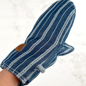 Kitchen Double Oven Mitts, Denim Linen Oven Gloves, Elegant Cooking ...