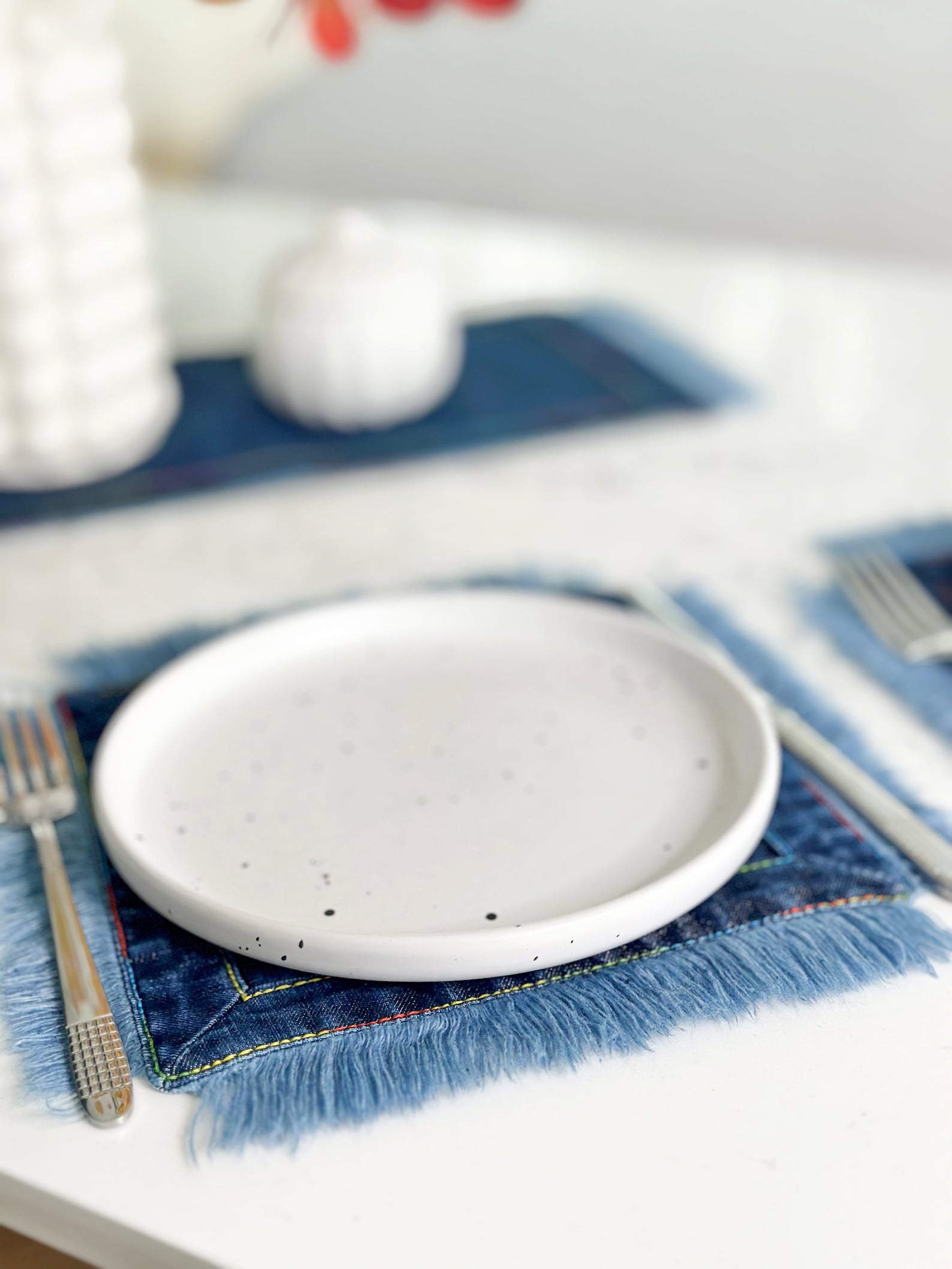 Boho Handmade Napkins Set, Denim Napkins With Fringes, Colorful Cotton ...