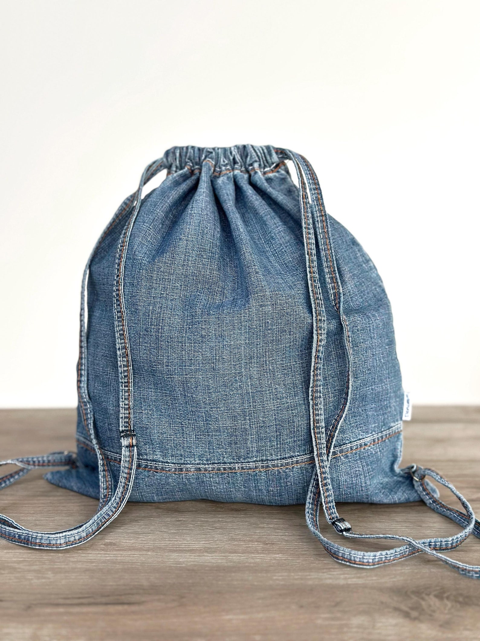 Denim Drawstring Backpack Light, Blue Jeans Stoffrucksack, Mini Fabric ...