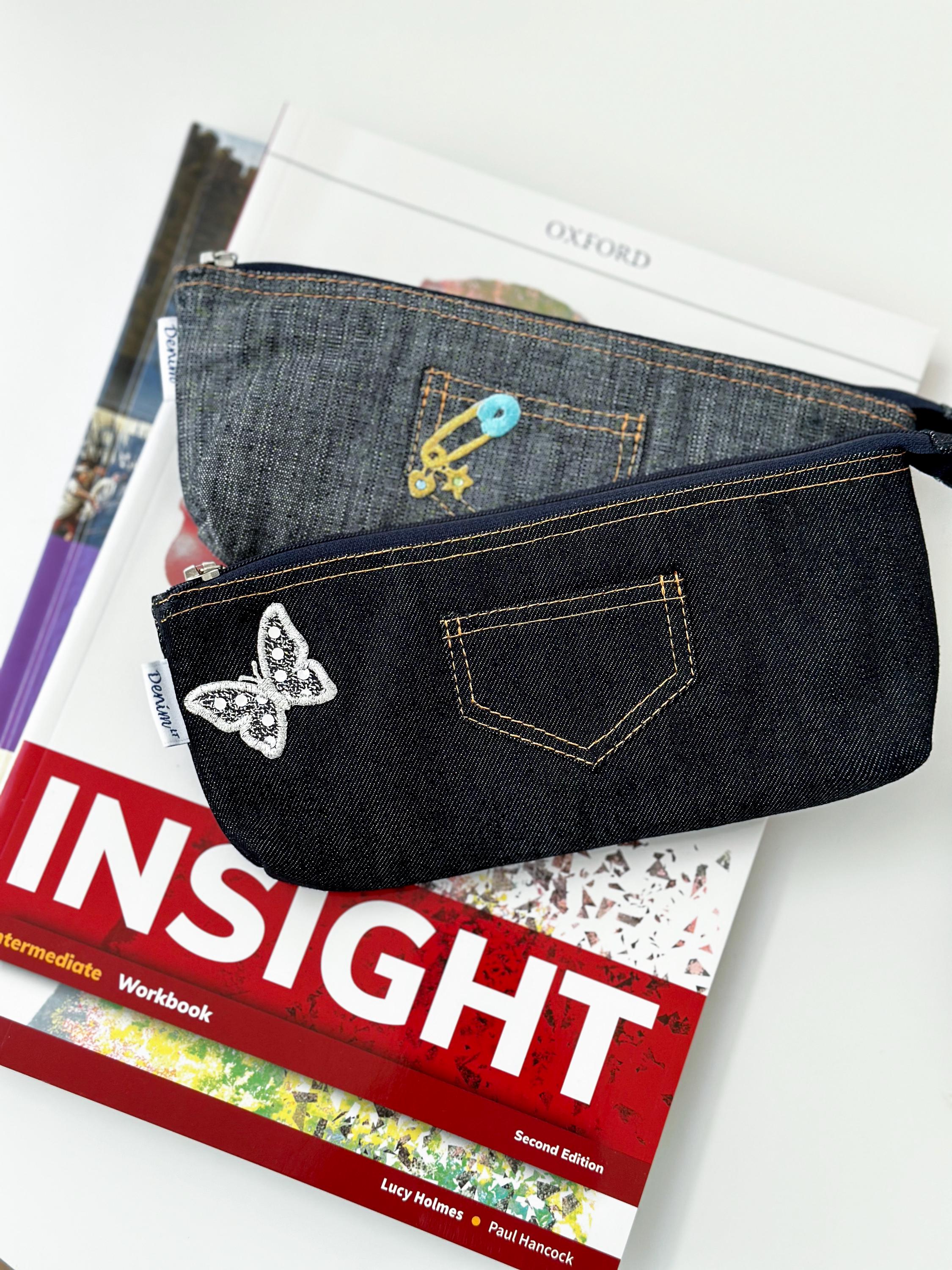 Butterfly Denim Pencil Case With Cute Pocket, Small Organizer Pouch for ...