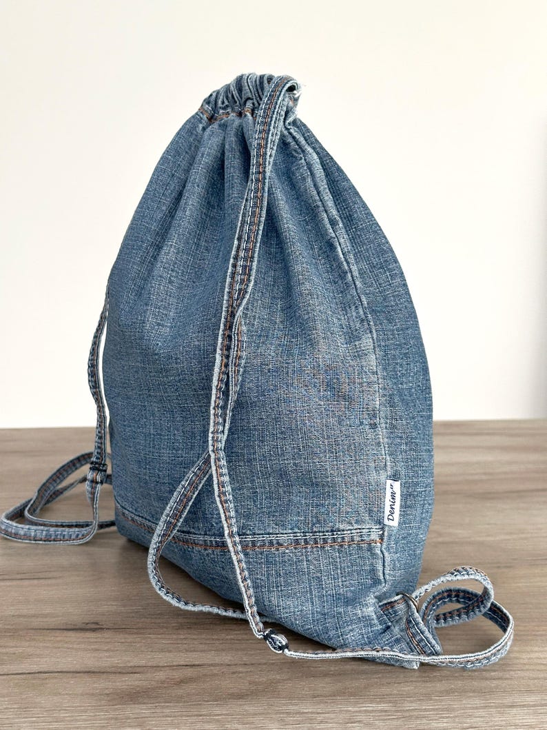 Denim Drawstring Backpack Light, Blue Jeans Stoffrucksack, Mini Fabric ...