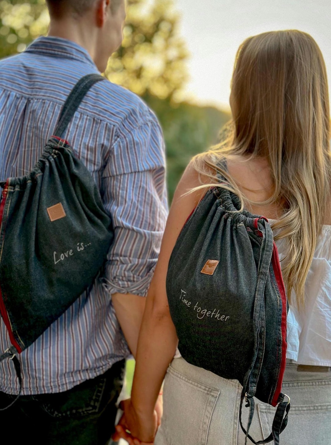 Matching Denim Backpacks for Couples: Anniversary Gift Set - Etsy