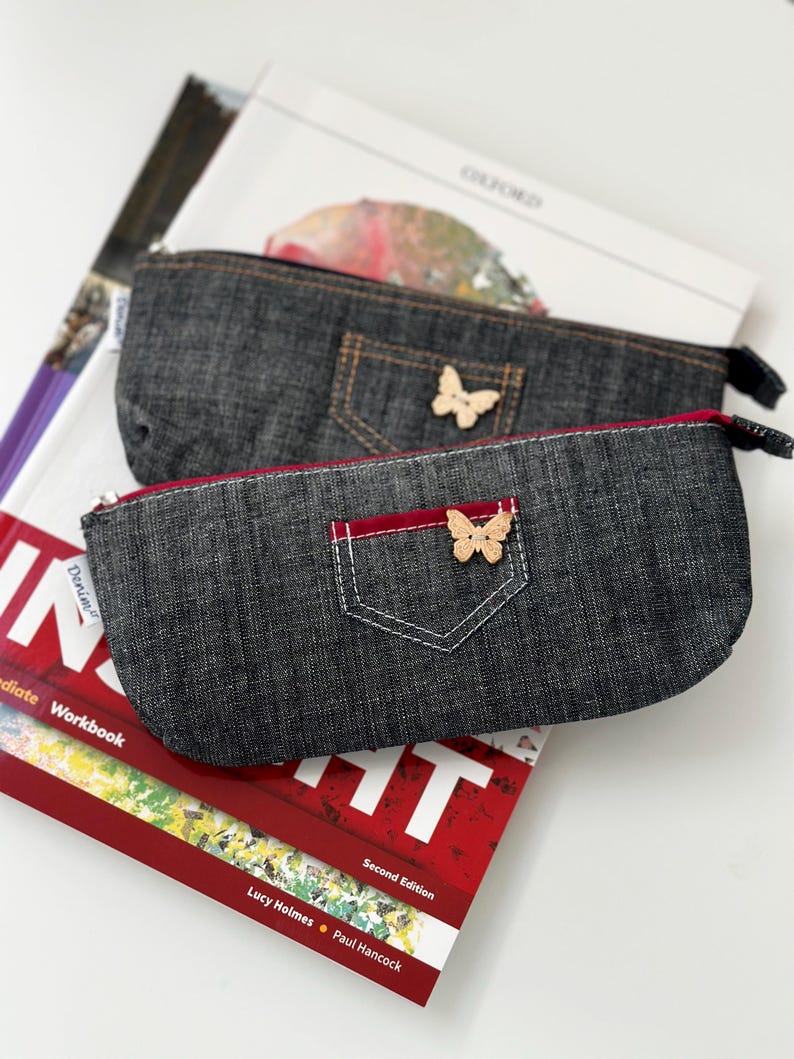 Butterfly Denim Pencil Case With Cute Pocket, Small Organizer Pouch for ...