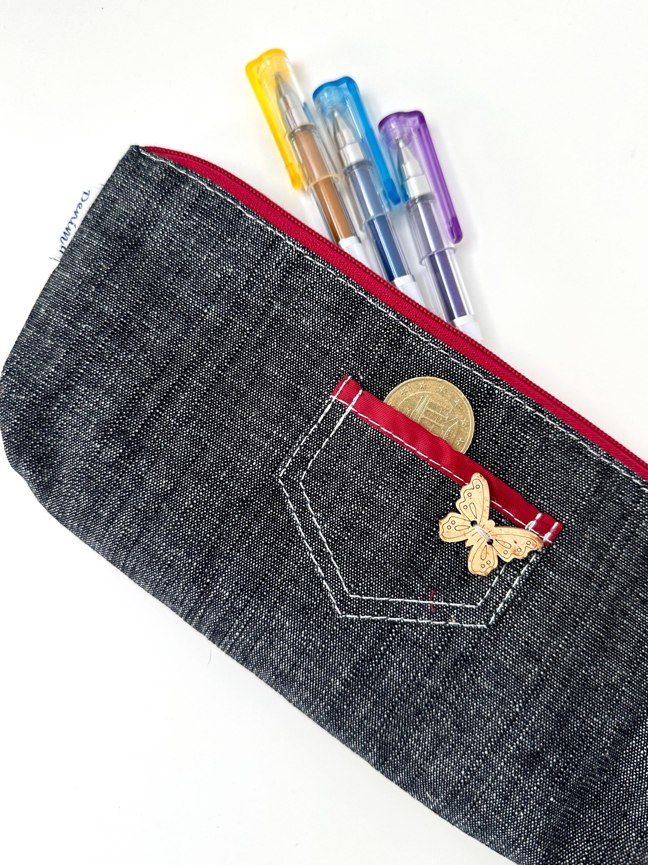 Butterfly Denim Pencil Case With Cute Pocket, Small Organizer Pouch for ...