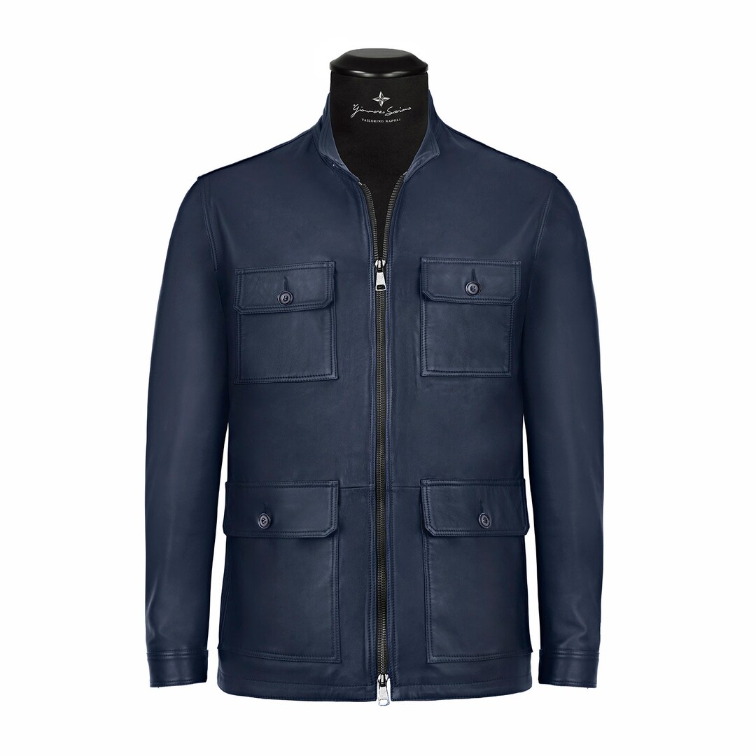 Leather Jacket Men Tailored Blue Jacket-handmade Leather Jacket-vintage ...