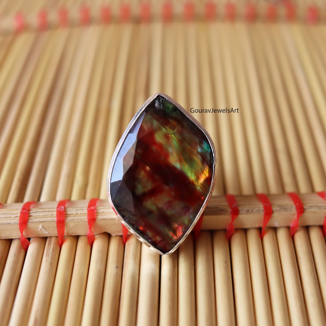Rainbow Ammolite Ring, Handmade Ring, Unique Ring, Cabochon Ring, 925 ...