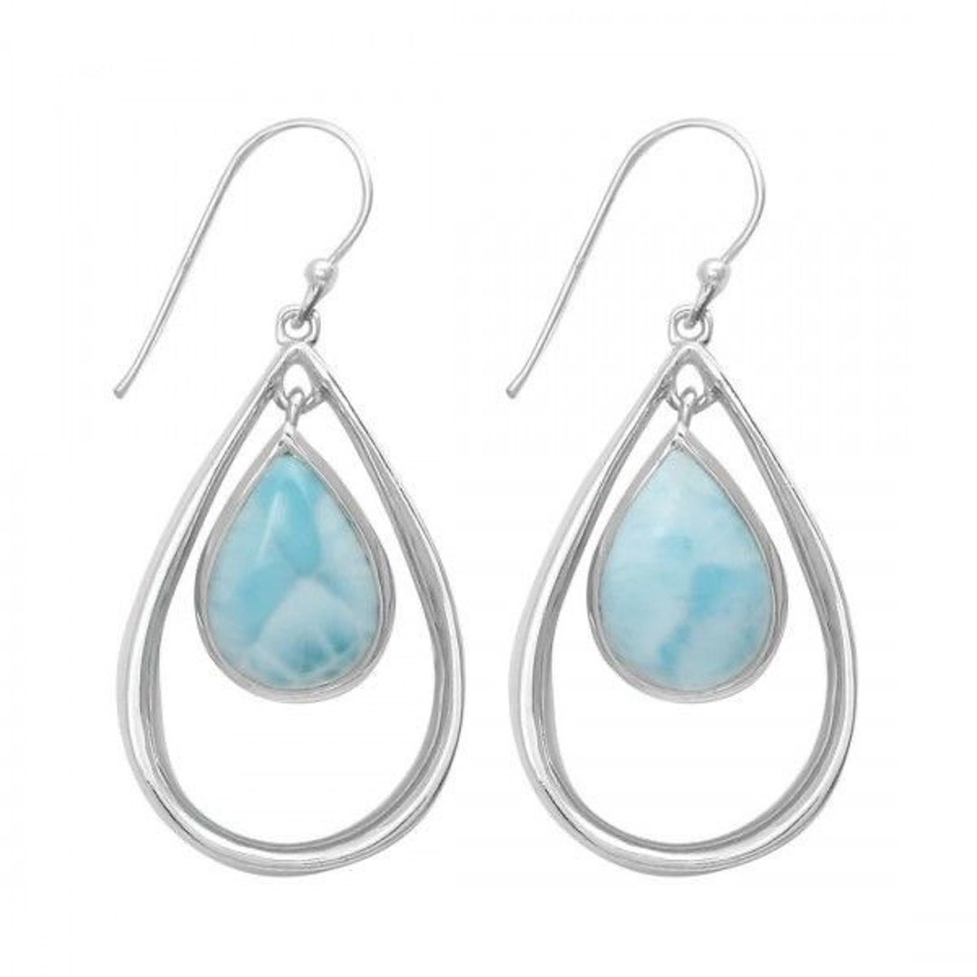 Pear Shape Design Earrings, Larimar Earrings, Solid 925 Silver Earrings ...