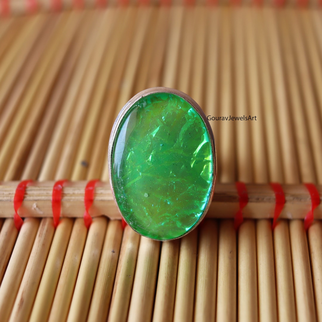 Green Fire Opal Ring, Statement Ring, Sterling Silver Ring, Gemstone ...