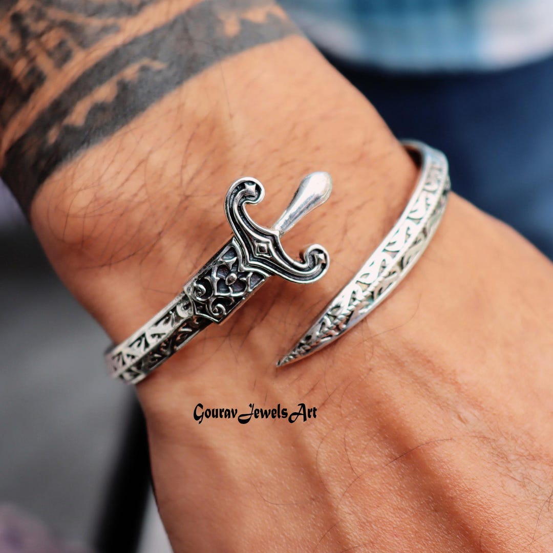 Men Warrior Bracelet, Silver Sword Bracelet, Handmade Bangle ...
