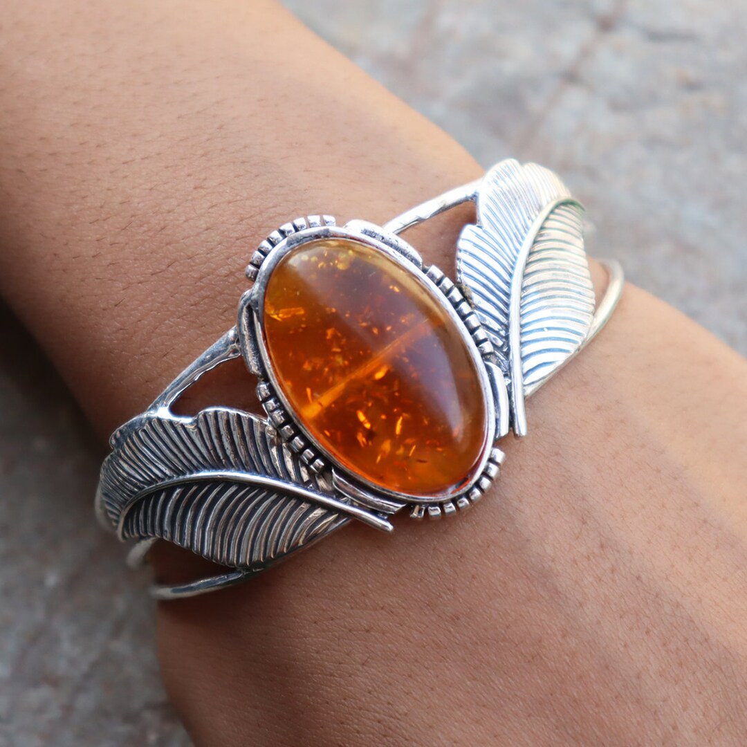 925 Sterling Silver Bangle, Amber Bangle, Wedding Bangle, Vintage ...