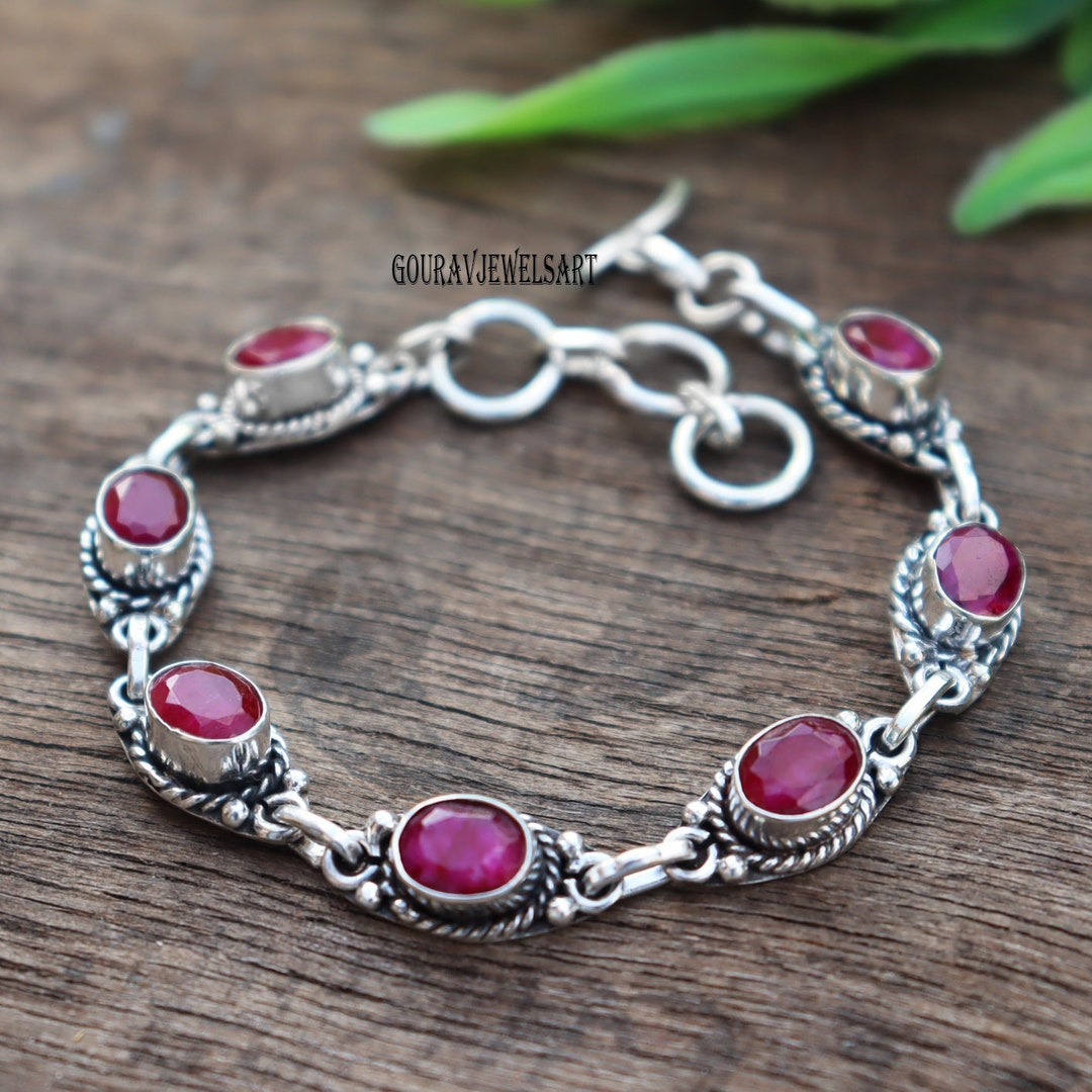 Natural Ruby Bracelet, Adjustable Bracelet, Solid 925 Silver Bracelet ...