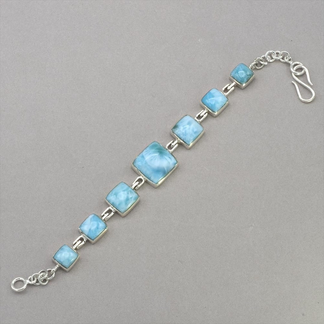 Unique Square Larimar Bracelet, Handmade Bracelet, 925 Silver Bracelet, Feb Birthstone ...