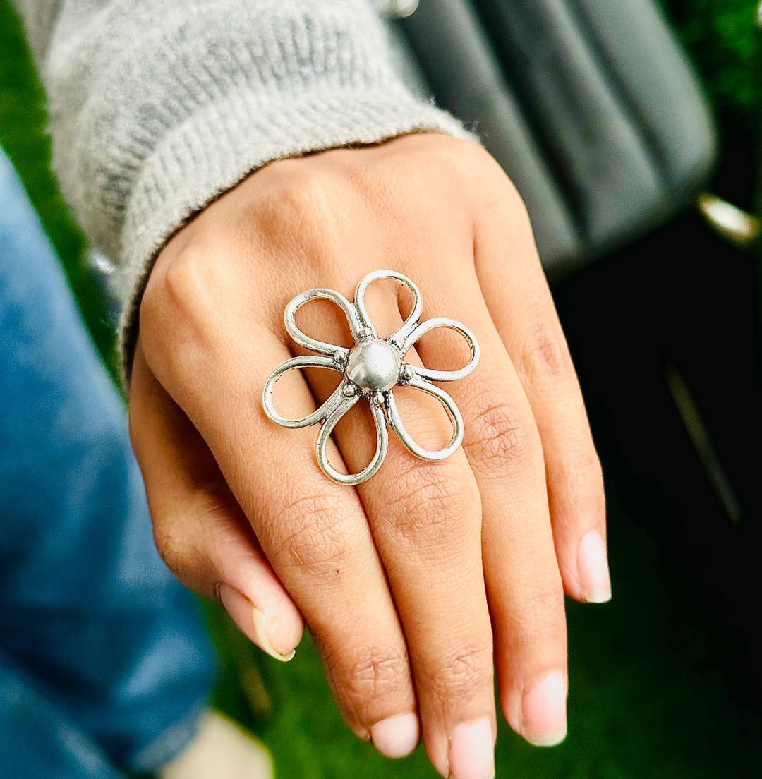 1 Large Flower Ring, Solid 925 Sterling Silver, Chunky Ring, Handmade ...