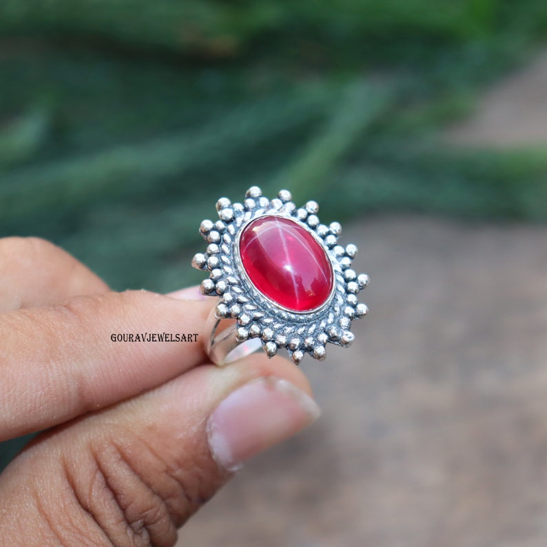 Six Ray Star Ruby Ring Oval Shape Cabochon Women Ring July - Etsy