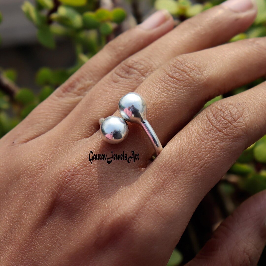 925 Silver Double Ball Ring: Chunky Adjustable Wrap Ring - Etsy