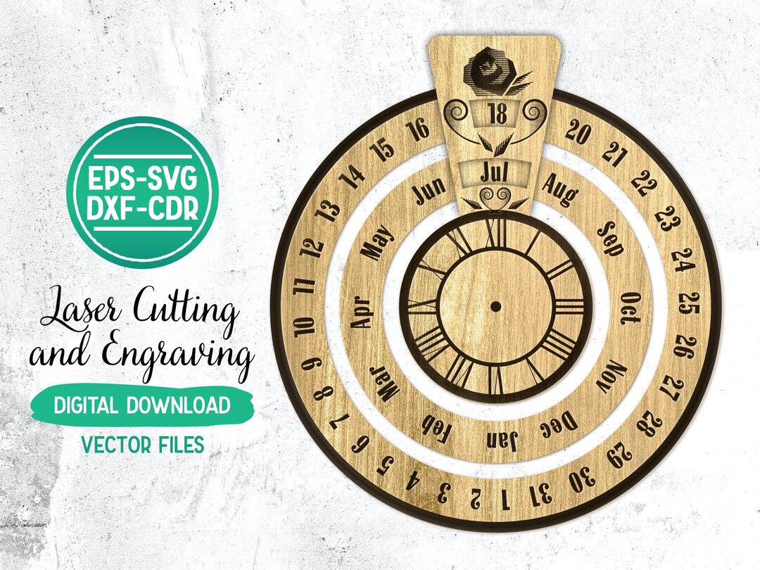 3D Perpetual Calendar Wall Clock - Vector Pack: Eps, Svg, Dxf, Cdr ...