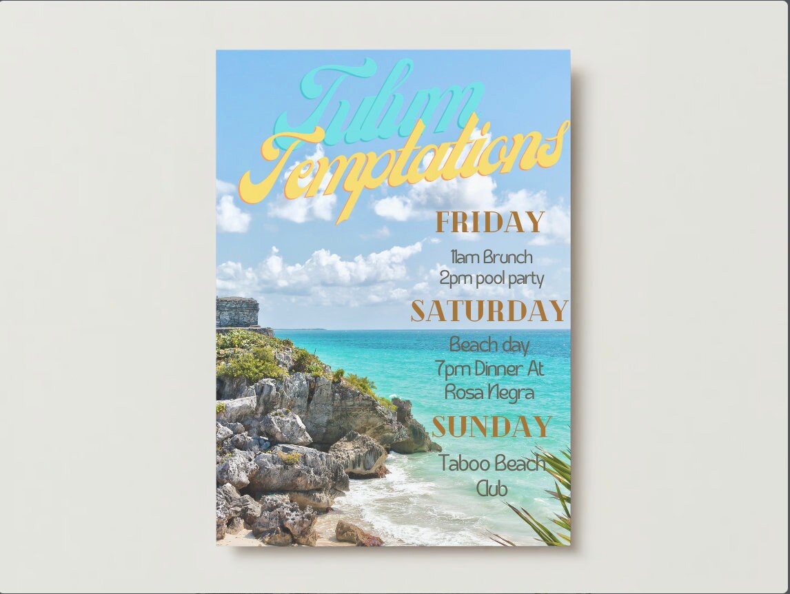 Tulum Bachelorette Itinerary Template, Printable, Editable ...