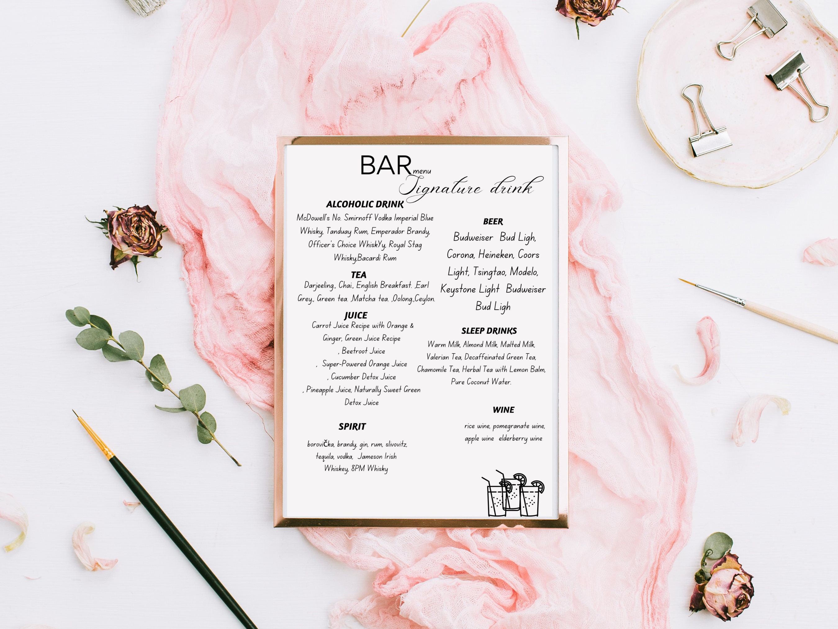 Editable Bar Menu, Bar Modern Sign, Signature Drinks Bar Menu Template ...