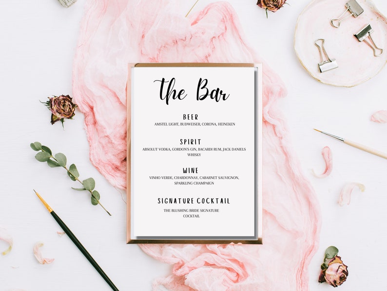 Bar Menu Template, Modern Editable Drink Menu Template, Minimalist ...