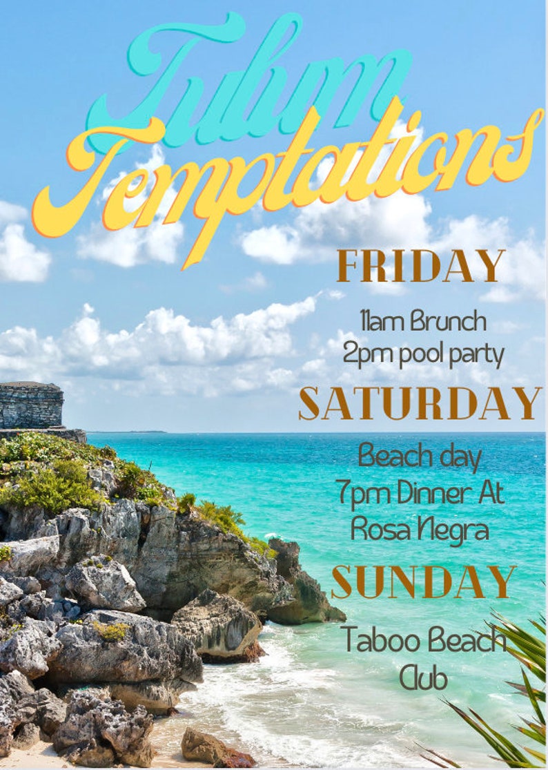 Tulum Bachelorette Itinerary Template, Printable, Editable ...