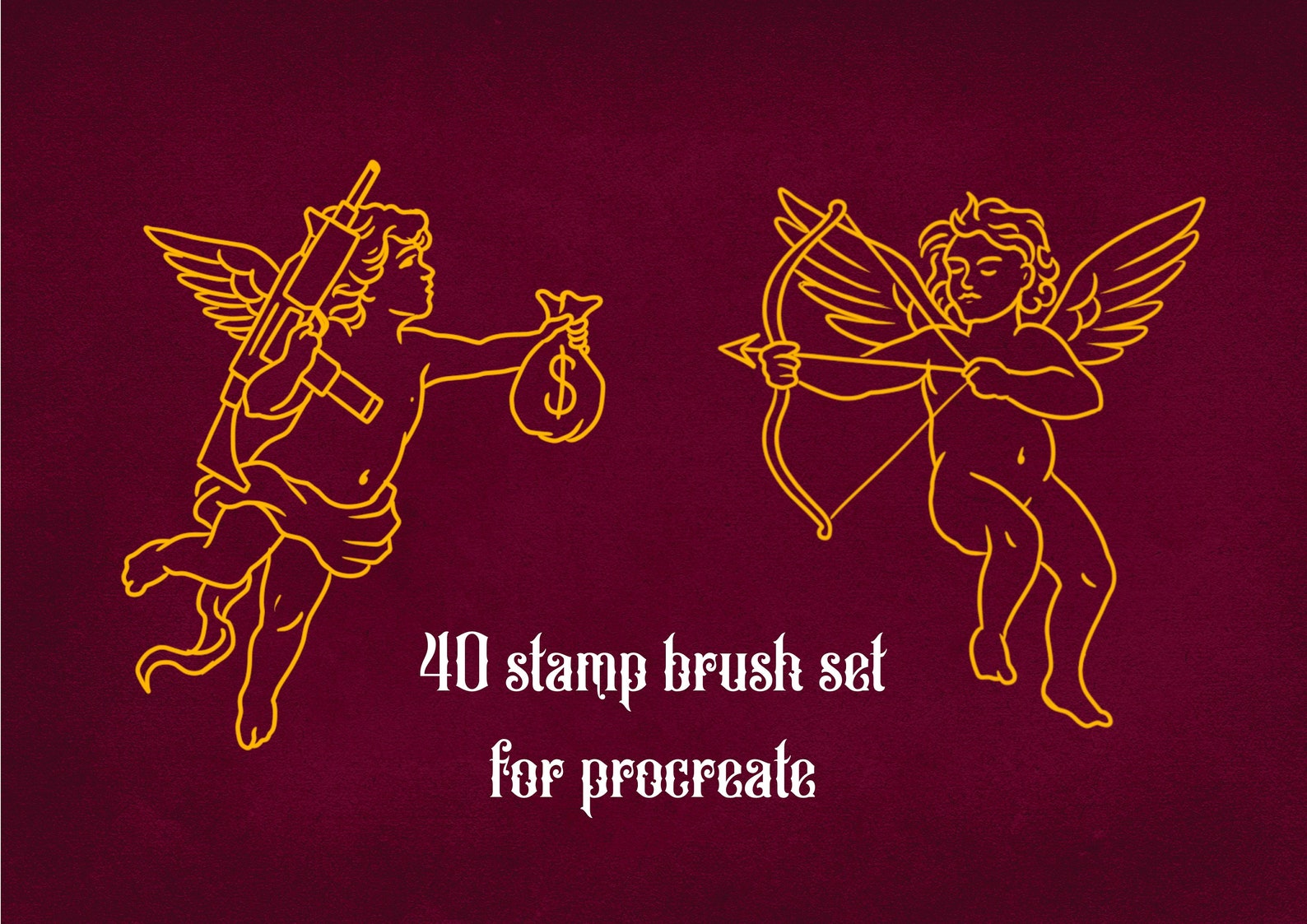 Cherub Tattoo Stamps / Procreate Brush Set / Cupid Line Art Drawings ...