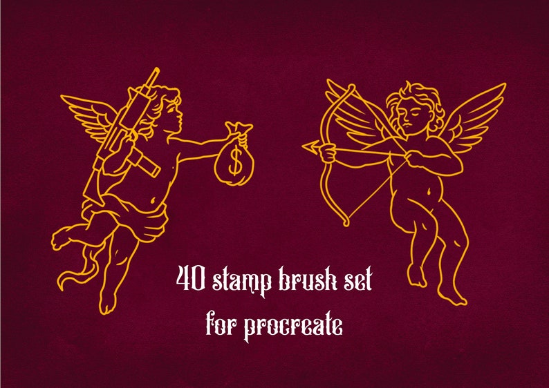 Cherub Tattoo Stamps / Procreate Brush Set / Cupid Line Art Drawings ...