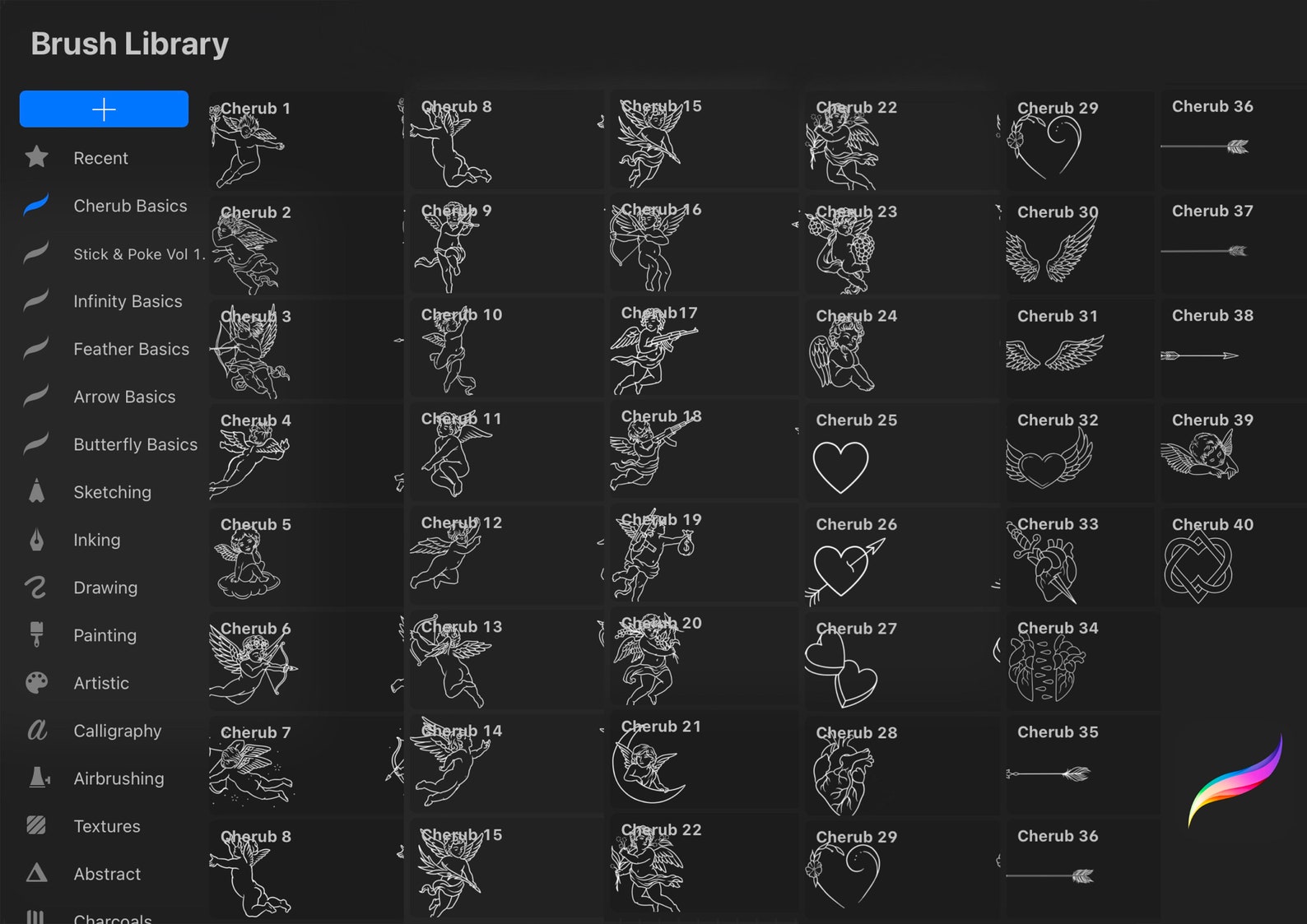 Cherub Tattoo Stamps / Procreate Brush Set / Cupid Line Art Drawings ...