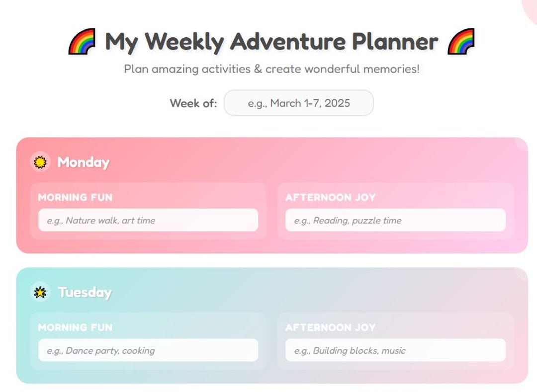 Weekly Kids Activity Planner Printable | Family Fun Organizer ...
