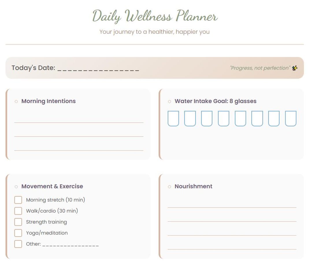 Daily Wellness Planner Printable | Fitness Tracker for Busy Moms | Self ...