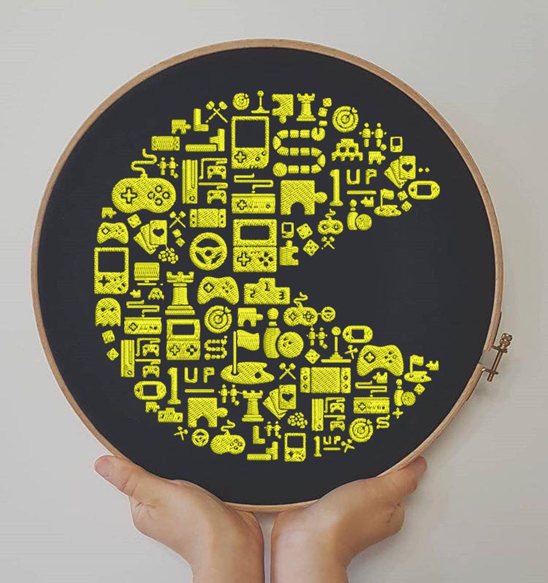 Pac Man Embroidery Design, Pacman Logo Embroidery Design, 80s Game ...