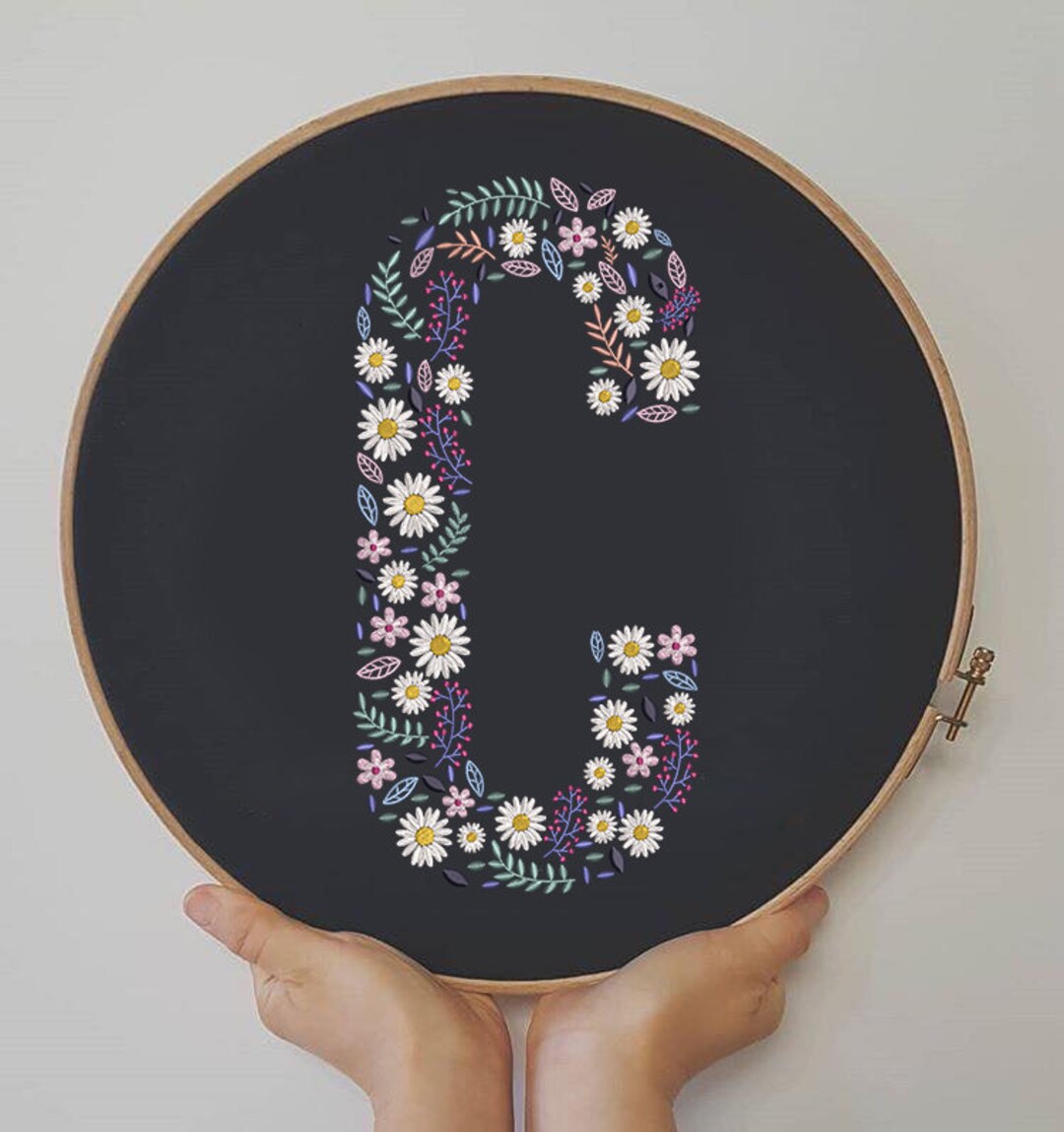 Letter C Embroidery Design, Letter C Embroidery, Floral Embroidery ...