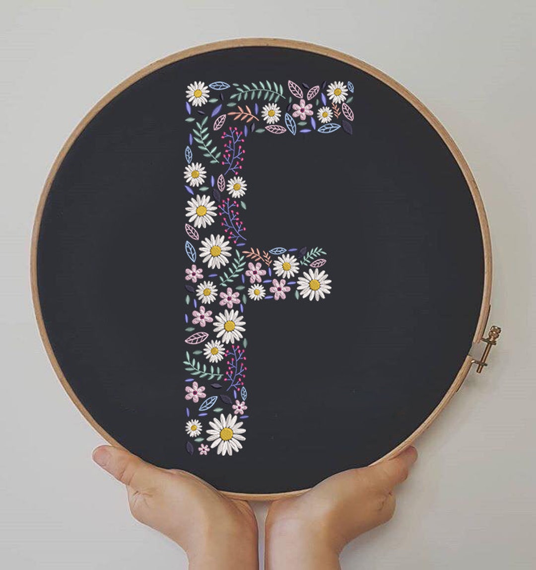 Letter F Embroidery Design, Letter F Embroidery, Floral Embroidery ...