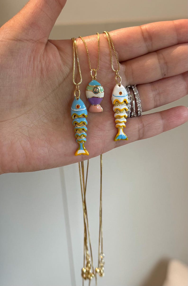 Enamel Fish Necklace: 18kt Gold Plated, Cubic Zirconia - Etsy
