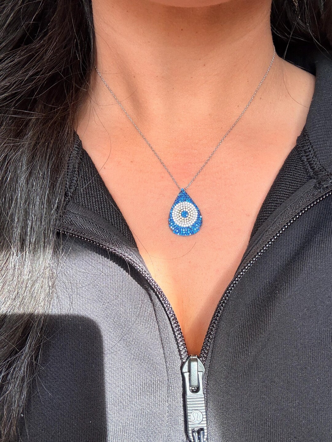 Sterling Silver Tear Drop Evil Eye Necklace, Cubic Zirconia Amulet - Etsy