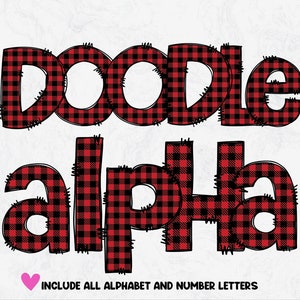 Red Buffalo Plaid Doodle Alphabet PNG: Christmas Font (digital Download ...