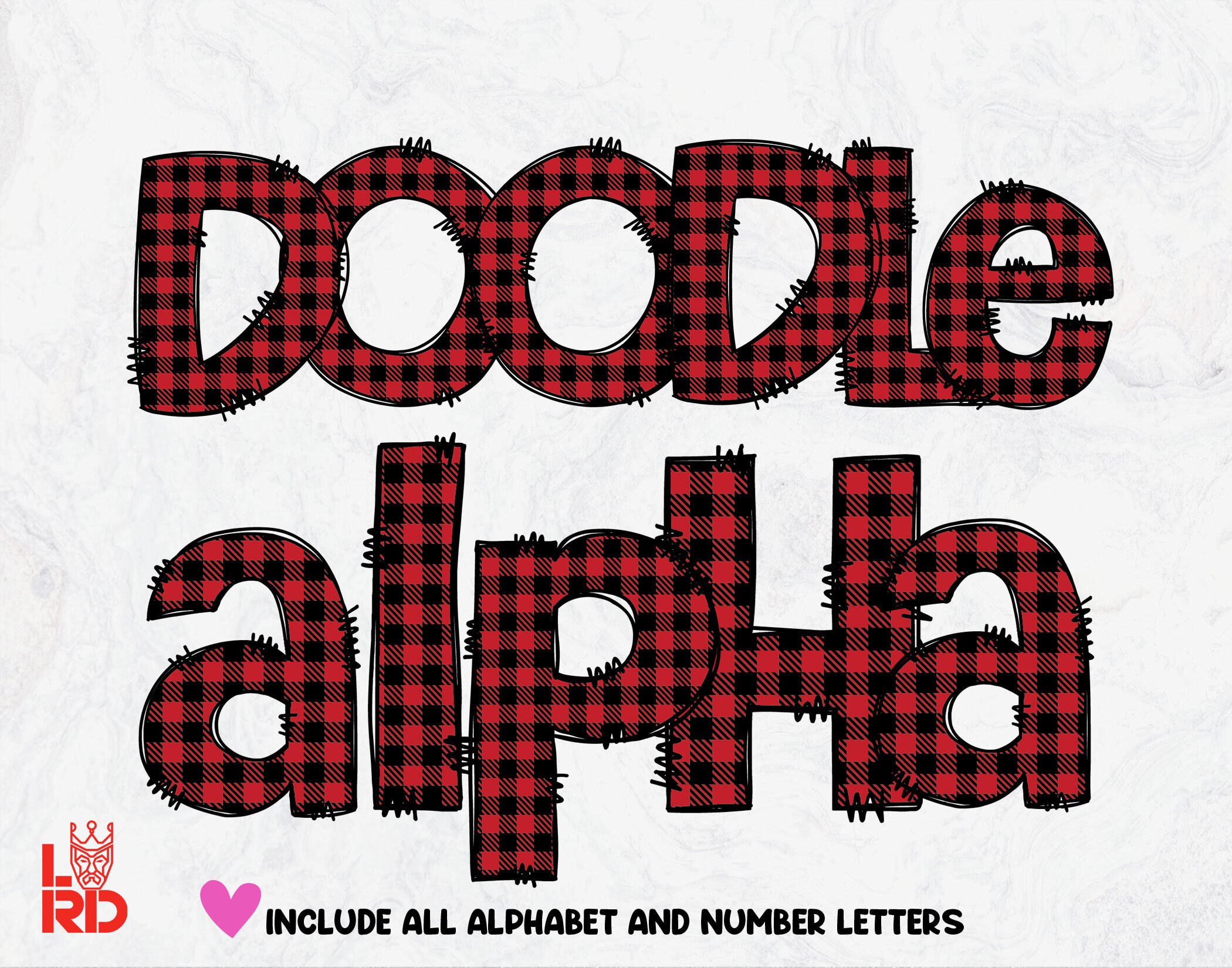 Red Buffalo Plaid Doodle Alphabet PNG: Christmas Font (digital Download ...