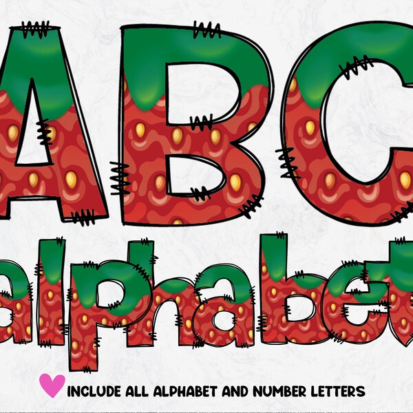 Strawberry Alphabet Clipart - Etsy
